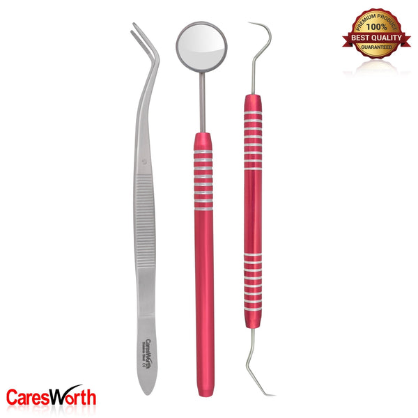 3 Pcs Dental Examination Kit, (Red & Silver) - USA / Canada